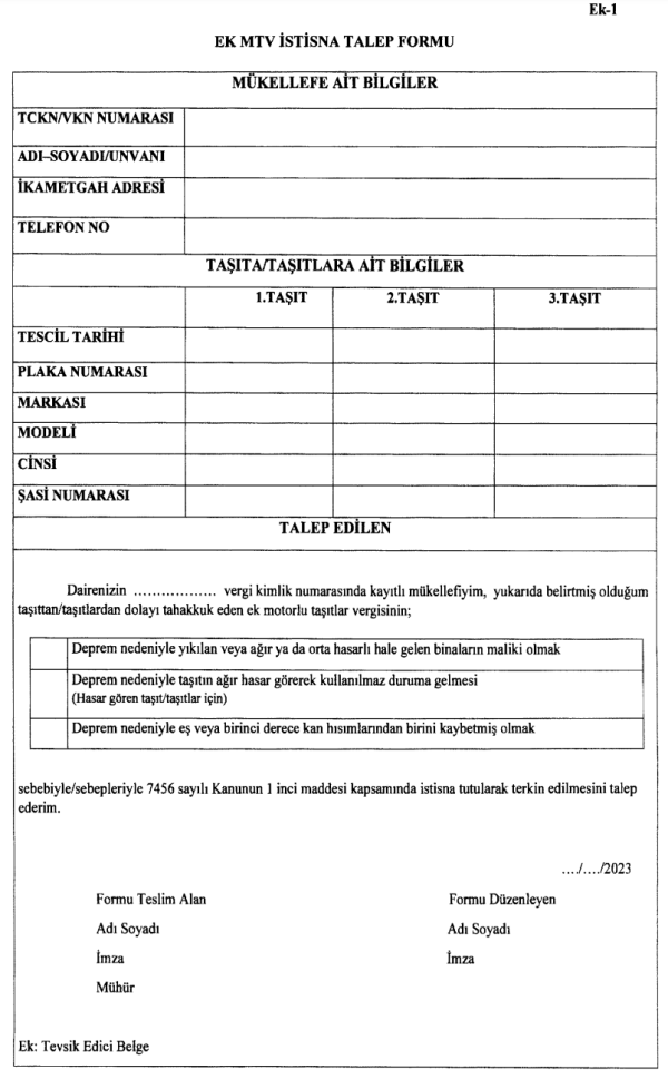 7456 Sayılı Kanunun 1. Maddesiyle İhdas Edilen Ek Motorlu Taşıtlar Vergisine İlişkin Genel ...